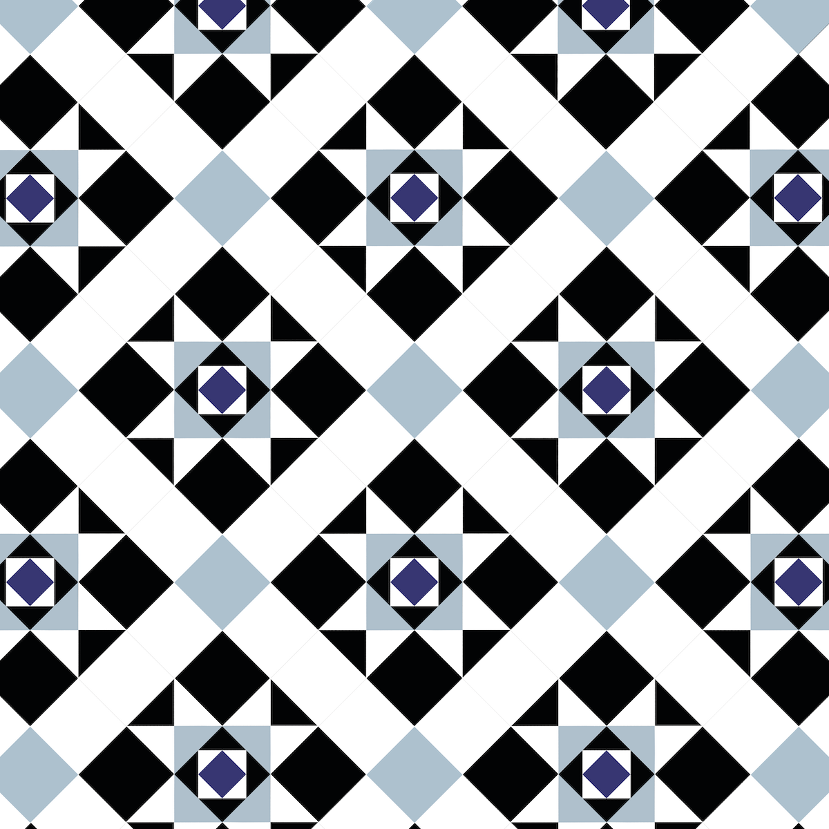 KIN001 | Black, White and Pale Blue LVT Victorian Floor Tile | J2 Flooring