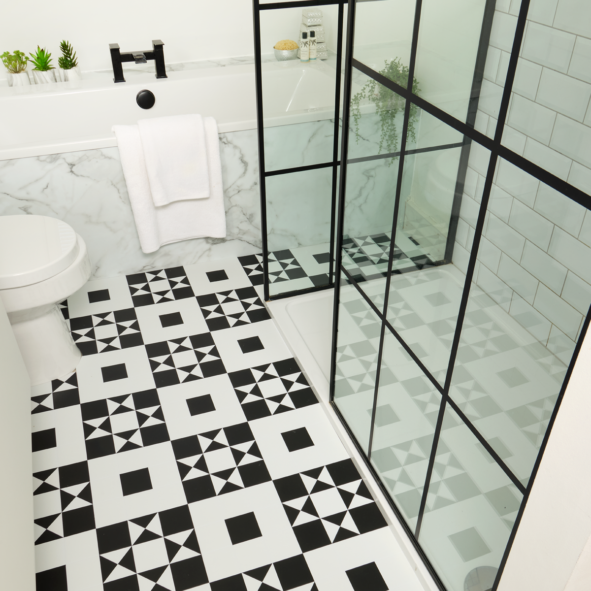 OXF001 | Black and White LVT Victorian Floor Tile | J2 Flooring